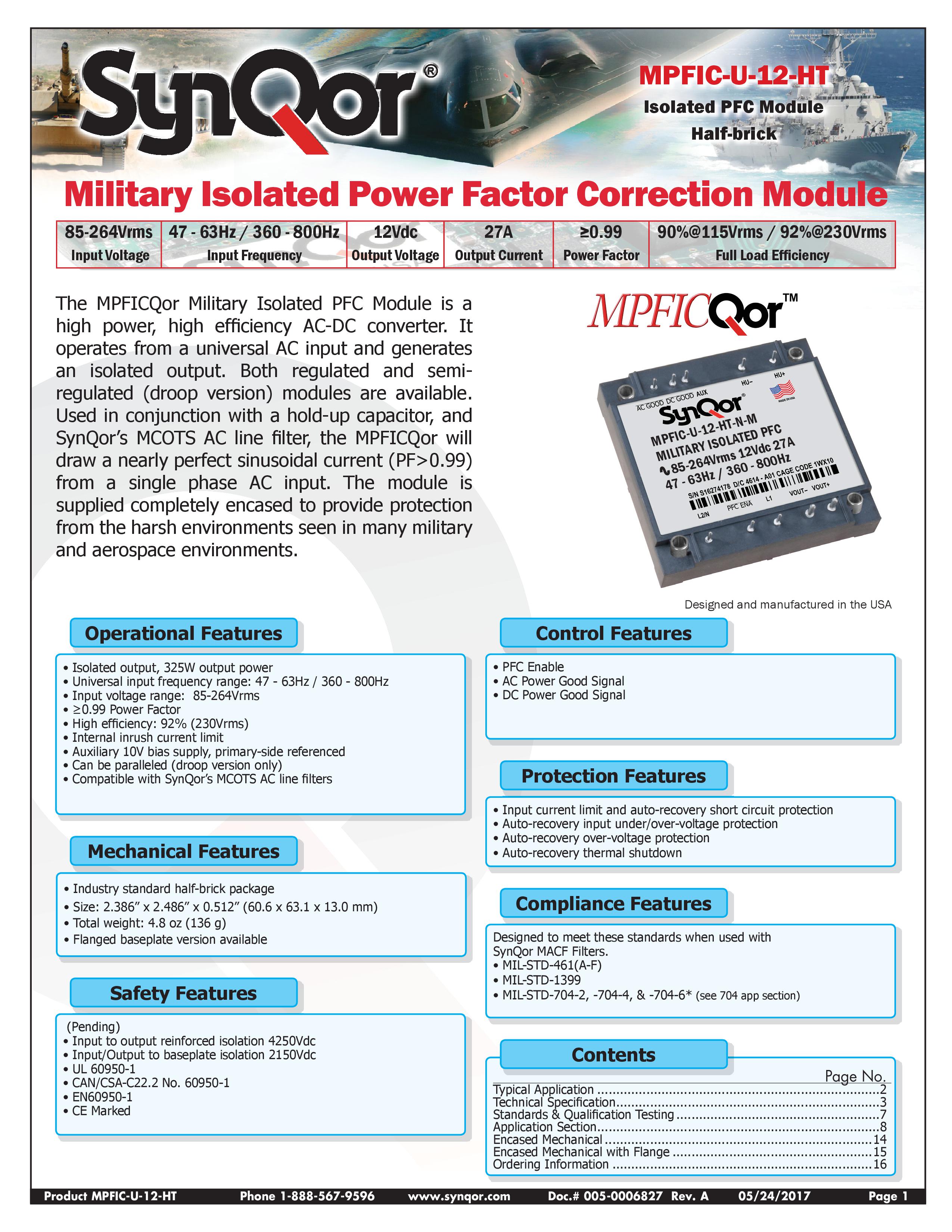 SynQor 防衛・航空機向け絶縁型PFC(力率改善)モジュール | イプロス