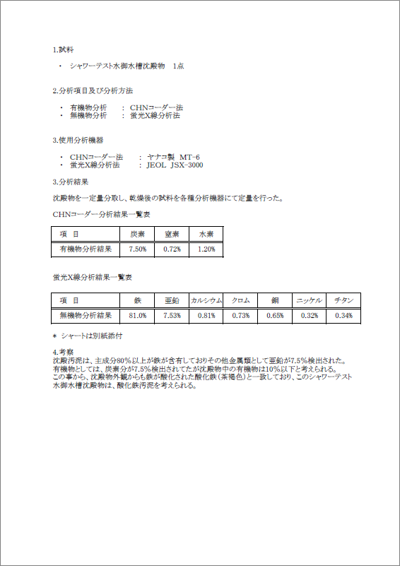 [Document] Automobile Manufacturer Shower Water Sediment Report アイエンス ...
